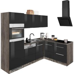 KOCHSTATION Winkelk&uuml;che &raquo;KS-Brindisi Stellbreite 230/170 cm&laquo; wahlweise mit E-Ger&auml;ten und Induktion, mit MDF-Fronten schwarz B/H/T: 230cm x 200cm x 
