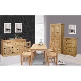 M&ouml;bilia Essgruppe Set, 5 Stk. tlg. Holzoberfl&auml;che honigfarbend gewachst beige Massivholz B/H/T: 108cm x 76cm x 65cm, bestehend aus 1 Tisch und 4 St&uuml;hlen