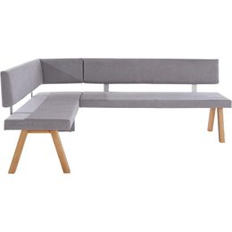 OTTO home Eckbank &raquo;Rio&laquo; Massivholz in Eiche ge&ouml;lt, Esszimmerbank bequem gepolstert grau Polyester B/H/T: 190cm x 89cm x 140cm, Struktur fein, langer 