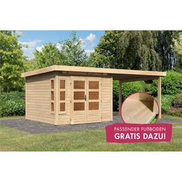 Karibu Gartenhaus &raquo;Kolimasee 6&laquo; mit Anbaudach 3,2 m, naturbelassen beige Holzwerkstoff Einheitsgr&ouml;&szlig;e