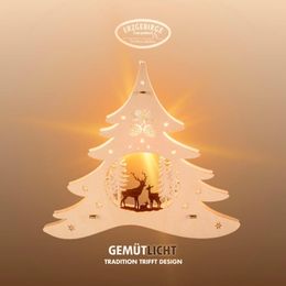 Weigla Dekobaum &raquo;beleuchtetes Fensterbild Tannenbaum Waldmotiv,NATUR-BRAUN&laquo; Erzgebirge garantiert, Weihnachtsdeko Innen, Weihnachtsbeleuchtung beige 