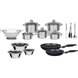 GSW Topf-Set &raquo;Silver Star&laquo; Set, Bratentopf &Oslash; 16/20 cm, Fleischtopf &Oslash; 16/20 cm, Bratpfanne &Oslash; 24/28 cm, 18 Stk. tlg. Edelstahl silber Einheitsgr&ouml;&szlig;e