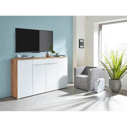 Germania Sideboard &raquo;Telde&laquo; Breite 179 cm, Soft-close, verstellbare B&ouml;den,ES-Glas, Made in Germany wei&szlig; B/H/T: 180cm x 105cm x 40cm