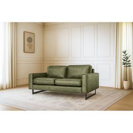 OTTO home 2-Sitzer &raquo;Pinto, 166 cm, Cord, Chenille, Lederoptik&laquo; mit Keder, schwarze Metallf&uuml;&szlig;e, Wellenunterfederung gr&uuml;n Luxus-Microfaser (100% 