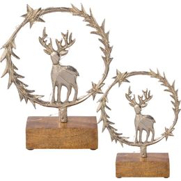 Creativ deco Dekofigur &raquo;LUMEN, Deko-Objekt Kranz mit Hirsch&laquo; Weihnachtsdeko, Batteriebetrieb silber Metall B/H/T: 16cm x 23cm x 5cm