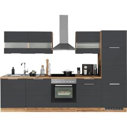 KOCHSTATION K&uuml;chenzeile &raquo;KS-Luhe&laquo; 300 cm breit, wahlweise mit oder ohne E-Ger&auml;ten, gefr&auml;ste MDF-Fronten grau B/H/T: 300cm x 60cm, ohne E-Ger&auml;te