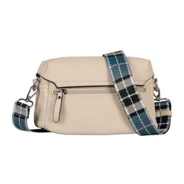 Tom Tailor Damen Tom Tailor Handtasche &raquo;Chrissi&laquo; aus weichem Lederimitat mit breitem karierten Gewebeband beige B/H/T: 23cm x 14cm x 10cm