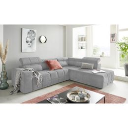 DOMO collection Ecksofa &raquo;BRANDON L-Form, auch in Leder&laquo; inklusive Kopfteilverstellung, wahlweise mit Sitztiefenverstellung grau B/H/T: 275cm x 80cm x 