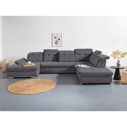COTTA Wohnlandschaft &raquo;Holiday U-Form mit Sitztiefen-, Armteil- und Kopfteilverstellung&laquo; wahlweise mit Schlaffunktion & Bettkasten grau 90% Polyester, 