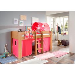 Relita Hochbett &raquo;Andi&laquo; mit Rolllattenrost, Textil-Set und Leiter, pflegel. Dekor Oberfl&auml;che pink Spanplatte: Buche Nachbildung Melamin natur;Stoff: 100% 