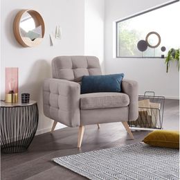 exxpo - sofa fashion Sessel &raquo;Nappa, Loungesessel, aktuelle R&uuml;ckensteppung, bequem und modern&laquo; hoher Holzfu&szlig; grau Samtvelours (100% Polyester);