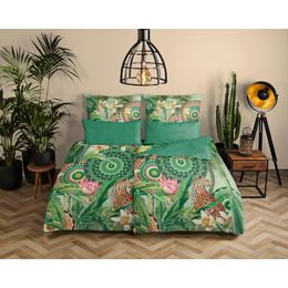 HIP Wendebettw&auml;sche &raquo;Abhita&laquo; 2 Stk. Mako-Satin, 135x200, Rei&szlig;verschluss, Wendeoptik, Tropisch, Bunt, Gr&uuml;n gr&uuml;n Satin, Obermaterial: 100% Baumwolle B/L