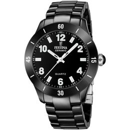 Festina Damen Keramikuhr &raquo;Ceramic&laquo; Quarzuhr, Armbanduhr, Damenuhr, analog schwarz Einheitsgr&ouml;&szlig;e