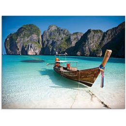 Artland Glasbild &raquo;Maya Bay, Koh Phi Phi Leh, Thailand&laquo; Boote & Schiffe 1 Stk. tlg. in verschiedenen Gr&ouml;&szlig;en blau B/H/T: 80cm x 60cm, Glasbild Boote & Schiffe, 