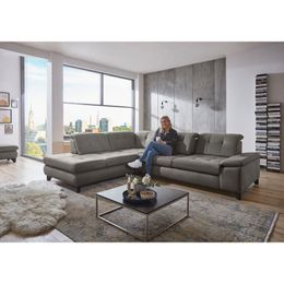 Die PlanBar Ecksofa &raquo;MP-IN18012 L-Form mit Federkern-Polsterung&laquo; Sitztiefenverstellung, optional Kopfteilverstellung & Schlaffunktion grau 100% 