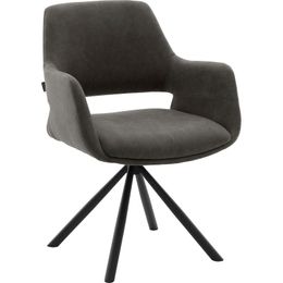 Musterring Esszimmerstuhl (Set) 2 Stk.Gestell Eisen schwarz, 180&deg; drehbar, R&uuml;ckholmechanik, SH 48 cm grau Eisen, Stoff B/H/T: 62cm x 83cm x 62cm, 2 Stk., 