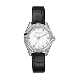 DKNY Damen DKNY Quarzuhr &raquo;Chambers Glitz&laquo; Armbanduhr, Damenuhr, Lederarmband, analog Einheitsgr&ouml;&szlig;e