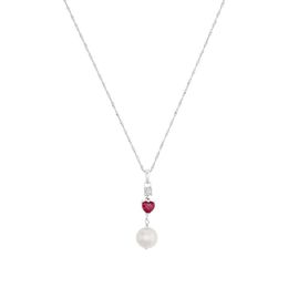 Amor Damen Kette mit Anh&auml;nger &raquo;Schmuck Geschenk, Herz Perle&laquo; mit Zirkonia (synth.) - mit Muschelkernperle rot Silber 925 (Sterlingsilber), L: 45 B: 