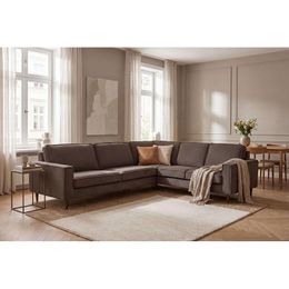 OTTO home Ecksofa &raquo;Pinto Skandi, 290 cm, Chenille, Struktur, Ottomane links / rechts&laquo; mit Keder, Massivholzf&uuml;&szlig;e Eiche ger&auml;uchert, Wellenunterfederung 