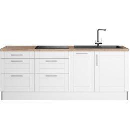 Optifit K&uuml;che &raquo;Ahus&laquo; Breite 225 cm, wahlw. Mit E-Ger&auml;ten, Soft Close Funktion, MDF Fronten wei&szlig; B/H/T: 225cm x 90,8cm x 60cm, ohne E-Ger&auml;te