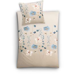 Kleine Wolke Bettw&auml;sche &raquo;Malva&laquo; 2 Stk. mit floralem Druck beige Mako-Satin, Obermaterial: 100% Baumwolle B/L: 155cm x 220cm, Mako-Satin, B/L: 80cm x 80cm, 2 Stk.
