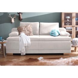 OTTO home Schlafsofa &raquo;Berlin, B: 202 cm, Liegel. 158x200 cm&laquo; Schlaffunktion, Bettkasten & 2 Zierkissen, Dauerschlafsofa Boxspring beige Samtoptik (100