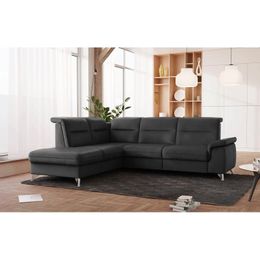 Sit & More sit&more Ecksofa &raquo;Astoria L-Form&laquo; wahlweise mit motorischer Relaxfunktion grau 100% Polyester B/H/T: 256cm x 91cm x 225cm, Luxus-Microfaser in 