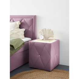 Home Affaire Nachttisch &raquo;Alfie&laquo; mit Beleuchtung und Bezug aus Samtverlours rosa B/H/T: 50cm x 53cm x 50cm, Strasssteine