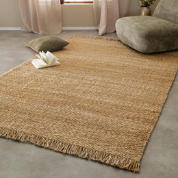 Teppich &raquo;Dhurry&laquo; rechteckig 12 mm H&ouml;he handgewebt, robust, strapazierf&auml;hig, Jute, Natur, Wohnzimmer beige Jute B : 140cm 1 Stk., 12mm, L: 200cm