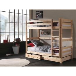 Vipack Etagenbett &raquo;Pino, inkl. Rolllattenrost, Leiter und Absturzschutz&laquo; B/H/T ca. 210x182x105cm, massiv Kiefer verschiedene Farben, wahlweise ohne Schublade
