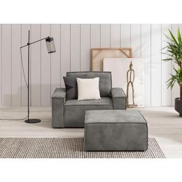 OTTO home Sessel &raquo;SHERWOOD Vintage Lederoptik Sessel-Set&laquo; Loveseat und Hocker im Set, passend zur Polster-Serie SHERWOOD grau 100% Polyester Vintage, 