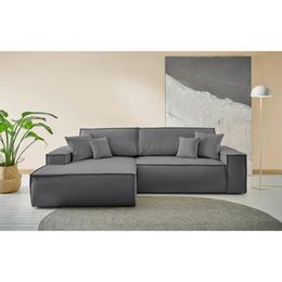 OTTO home Ecksofa &raquo;FINNLEY Struktur fein, L-Form 257 cm, Schlafsofa&laquo; mit Bettkasten, in Boucl&eacute;, Struktur fein und Mega Cord grau Bezugstoff 100% PES !