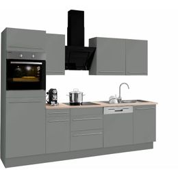 Optifit K&uuml;chenzeile &raquo;Bern&laquo; Breite 270 cm, wahlweise mit E-Ger&auml;ten grau B/H/T: 270cm x 60cm, ohne E-Ger&auml;te