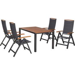 Merxx Garten-Essgruppe &raquo;Tino&laquo; Set, 5 tlg. inkl. 4 Klappsessel, 1 Tisch grau Aluminium, Polyester B/H/T: 60cm x 117cm x 70cm