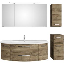 Badm&ouml;bel-Set &raquo;Serie 4010 4-teilig Keramik-Waschtisch mit LED-Spiegelschrank&laquo; Set braun Holzwerkstoff B/H/T: 174cmcm x 200cmcm x 49,5cmcm