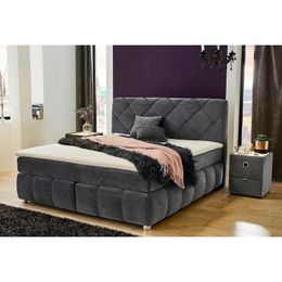 Jockenh&ouml;fer Boxspringbett &raquo;Bella erh&auml;ltlich in 140 & 180cm Breite&laquo; mit Kaltschaum-Topper und Rauchglas-Steinen grau Bettgestell und seitliche Einfassung der 