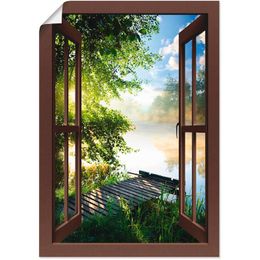 Artland Wandbild &raquo;Fensterblick Angelsteg am Fluss&laquo; Fensterblick 1 Stk. tlg. als Alubild, Leinwandbild, Poster in verschied. Gr&ouml;&szlig;en braun B/H/T: 70cm x 100cm, 