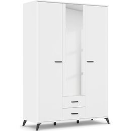 Rauch Dreht&uuml;renschrank &raquo;Lucena&laquo; mit schr&auml;g ausgestellten F&uuml;&szlig;en im Monochrom-Stil, mit Spiegel wei&szlig; Holzwerkstoff B/H/T: 140cm x 203cm x 54cm