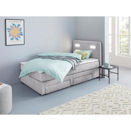 Home Affaire Boxbett &raquo;Luan&laquo; Schubk&auml;sten, LED-Beleuchtung und Topper, in Breite 120 cm und 180 cm grau Polyester Polyester Schubk&auml;sten rechts, 