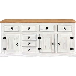 M&ouml;bilia Sideboard Kommode, Ziergriffe und Scharniere aus Metall wei&szlig; Massivholz B/H/T: 174cm x 84cm x 44cm, 3 T&uuml;ren, 7 Schubladen, 7 Stk., Kiefer, 3 Stk.