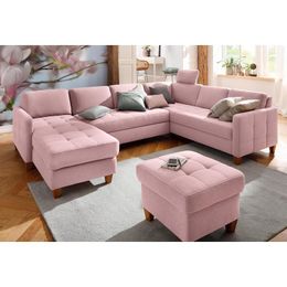 Home Affaire Wohnlandschaft &raquo;Earl U-Form&laquo; wahlweise auch mit Schlaffunktion oder Schlaffunktion mit Bettkasten rosa Struktur fein (100% Polyester);