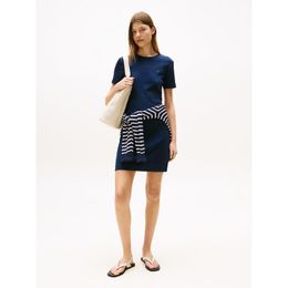 Tommy Hilfiger Damen Shirtkleid &raquo;NEW CODY STR SLIM SHORT DRS SS&laquo; mit allover Streifendessin, Logo-Flag blau XS (34), N-Gr