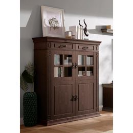 OTTO home Highboard &raquo;Vinales&laquo; B/T/H:109/39/130 cm, Vitrine, Breite 112 cm braun FSC -zertifiziertes Massivholz B/H/T: 112cm x 130cm x 39cm, 2 Stk., 