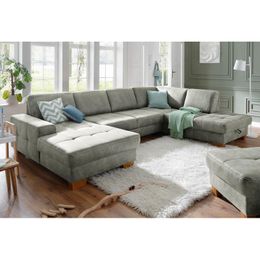 OTTO home Wohnlandschaft &raquo;Puccini U-Form&laquo; mit Federkern, Sitztiefenverstellung, Kontrastnaht grau Luxus-Microfaser (100% Polyester);Luxus-Microfaser 