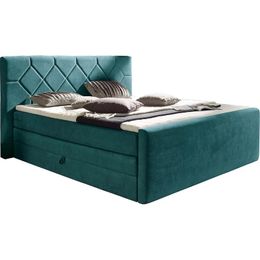 Home Affaire Boxspringbett &raquo;Atlanta&laquo; inklusive Topper und Bettkasten blau Kunststoff, Massivholz, Stoff Struktur fein Kunststoff Massivholz Stoff, 