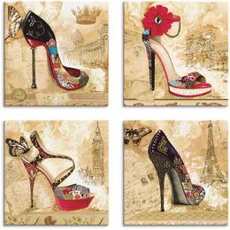Artland Leinwandbild &raquo;Ver&auml;nderliche Zeiten Stiletto&laquo; Mode 4 Stk. tlg. 4er Set, verschiedene Gr&ouml;&szlig;en beige Leinwand, MDF B/H/T: 40cm x 40cm, Leinwandbild Mode 