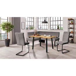 OTTO home Eckbankgruppe &raquo;Oliver&laquo; Set, 4-tlg, 4 Stk. tlg. Eckbank mit Wellenunterfederung im Sitz, Tisch Massiv Eiche grau 92% PES, 8% Naylon B/H/T: 