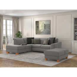 Sit & More sit&more Ecksofa &raquo;Dundee L-Form&laquo; mit Federkern und Massivholzf&uuml;&szlig;en, wahlweise mit Kopfteilverstellung grau B/H/T: 263cm x 86cm x 219cm, Struktur, 