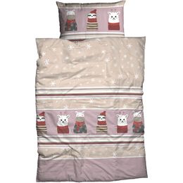 CASATEX Bettw&auml;sche &raquo;Nisa&laquo; 2 Stk. lustiges, niedliches, fr&ouml;hliches Design rosa Biber, Obermaterial: 100% Baumwolle B/L: 135cm x 200cm, 1 Stk., 1 Stk., 