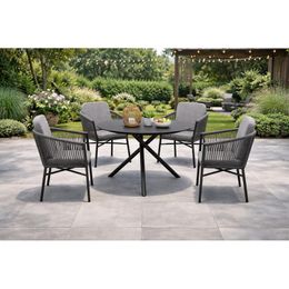 Destiny Garten-Essgruppe &raquo;LIMONE BARLETTA 4 Se + Tisch &Oslash;110 cm, grau/ anthrazit&laquo; Set, 13 tlg. Aluminium, Rope, HPL Aluminium B/H/T: 57cm x 76cm x 60cm, 